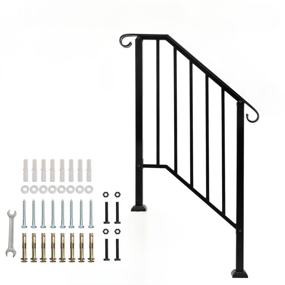 Reviews for NVNOO 2-3 Step Black Wrought Iron Handrail Kit for Outdoor ...