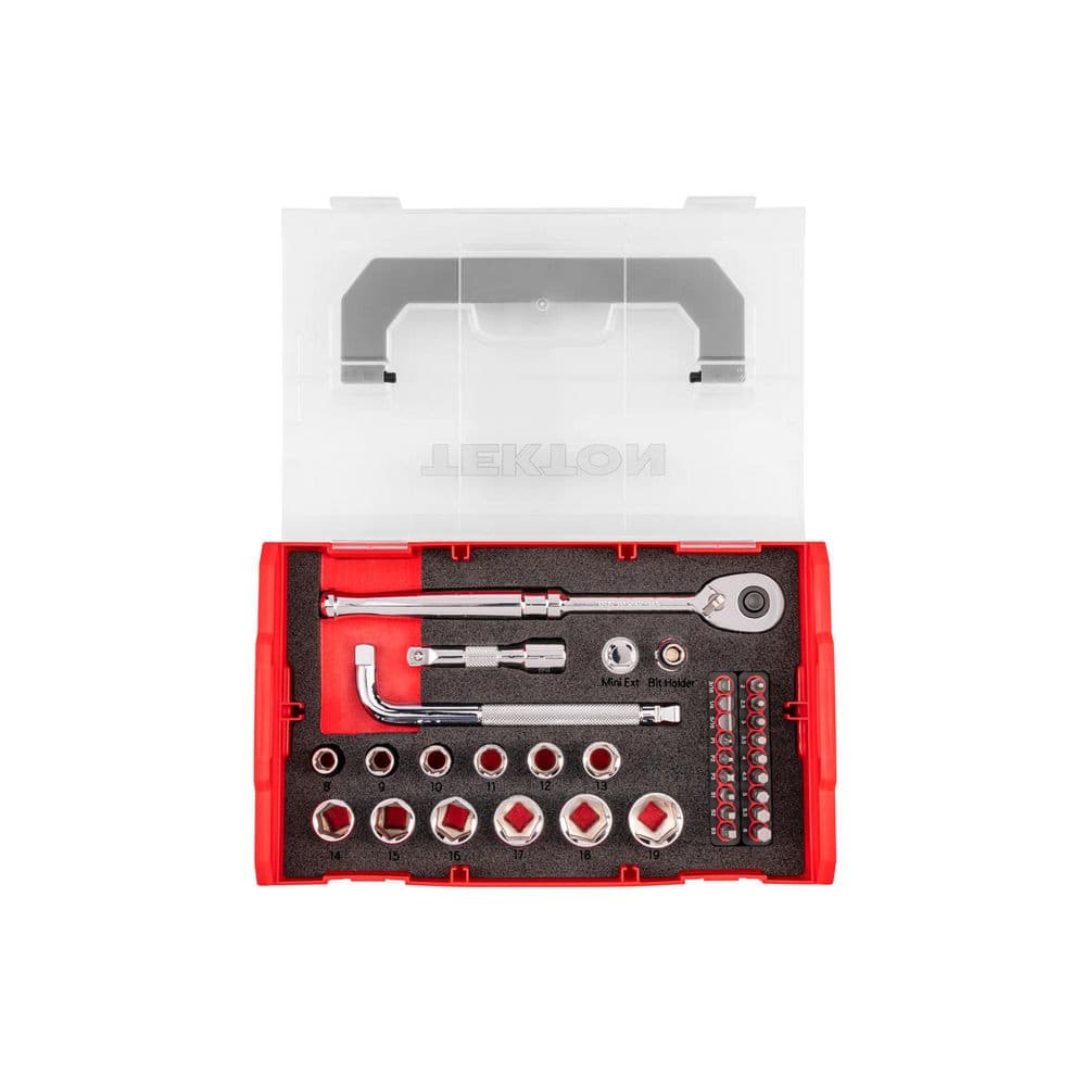 TEKTON 3/8 in. Drive 6-Point Socket, Bit, and Ratchet Set with Mini ...