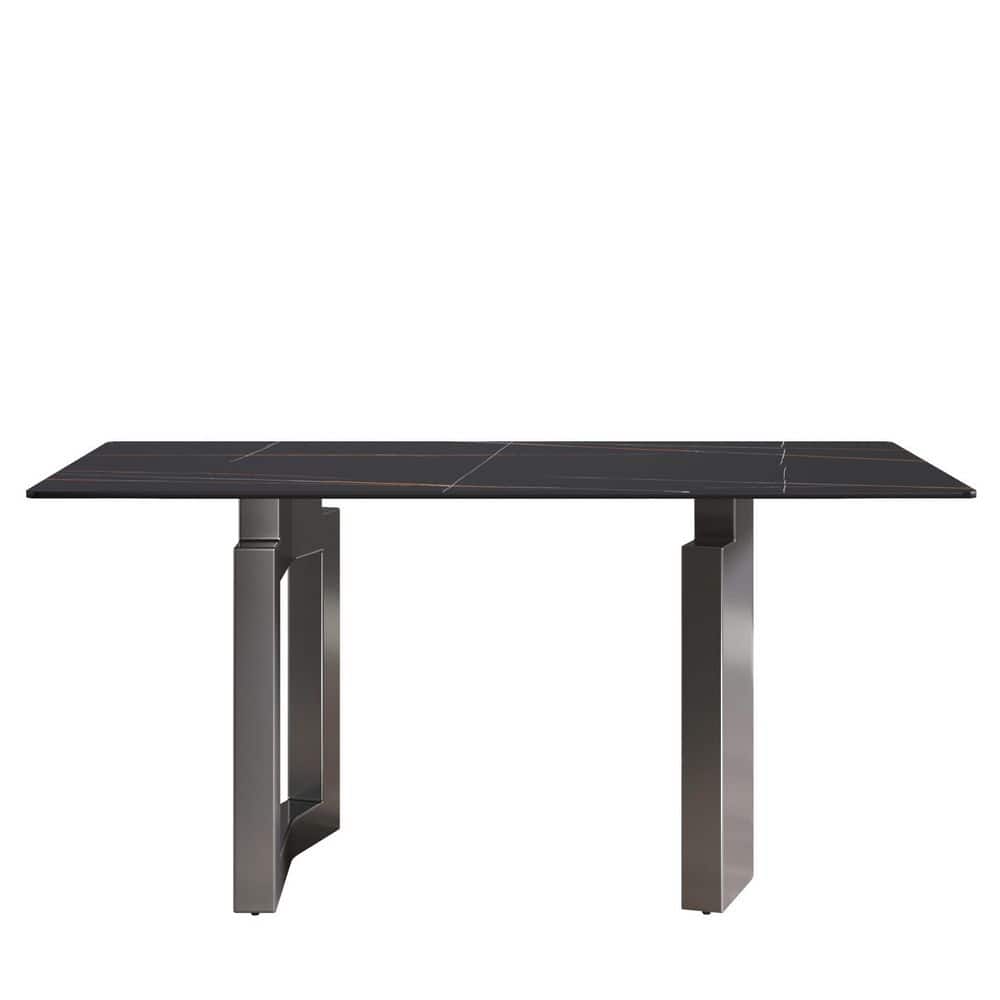 Magic Home 63 in. Sintered Stone Black Rectangle Top Double Pedestal 2 ...