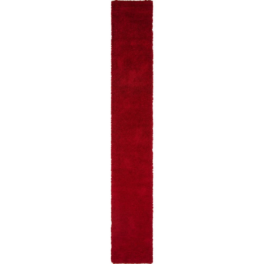 Unique Loom Solid Shag Cherry Red 16 ft. Runner Rug 3140763 - The Home ...