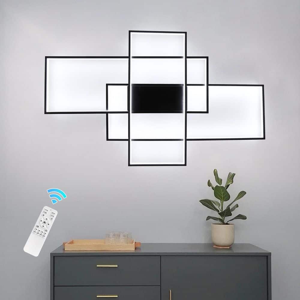 Genoci 3-Lights Black Modern Rectangle Dimmable LED Wall Sconce with ...