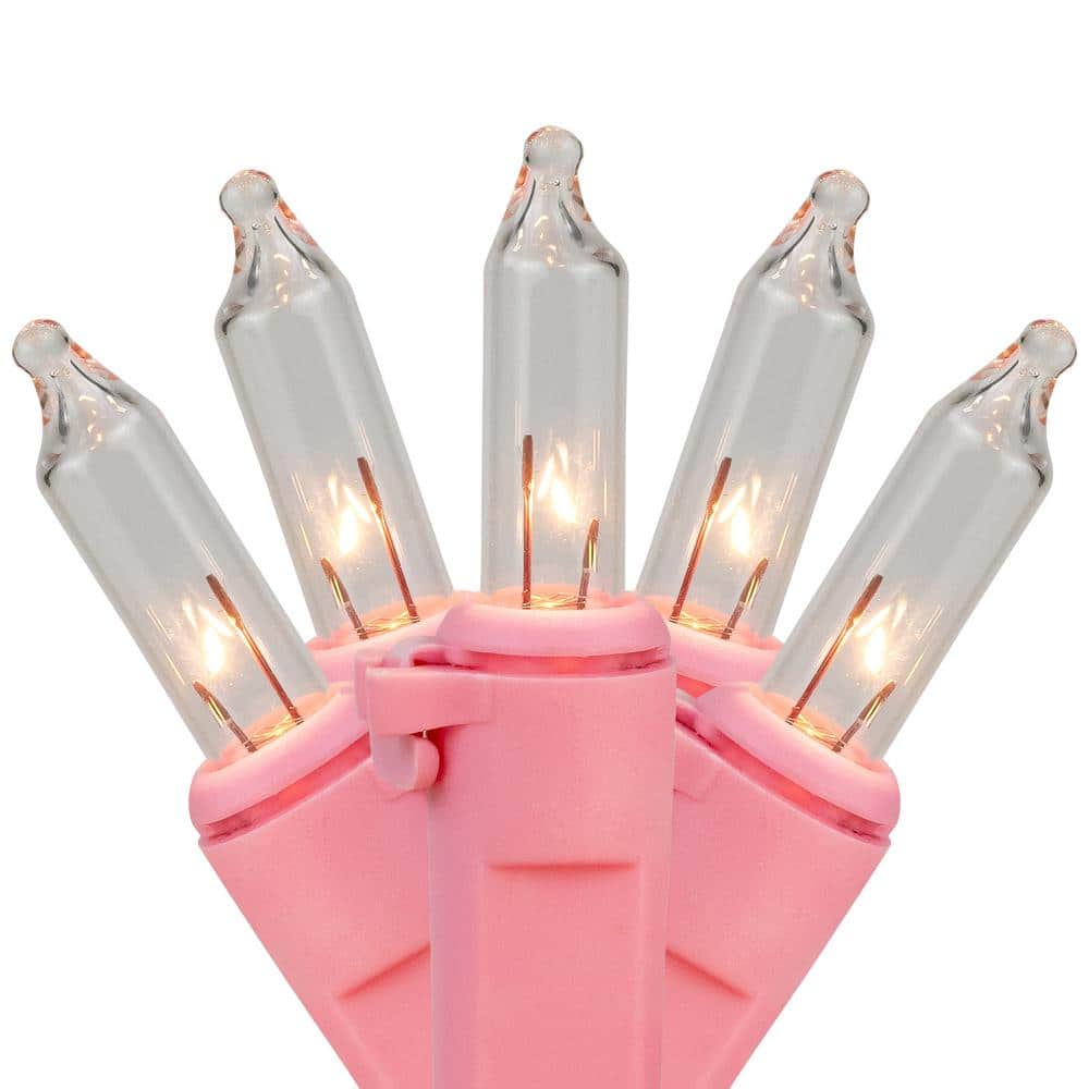 Northlight 50-Count Clear Mini Christmas Light Set - 10 ft. Pink Wire ...
