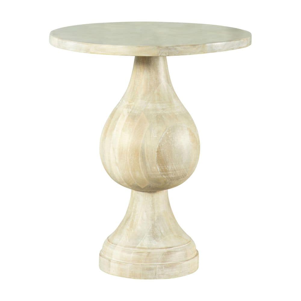 Coaster 20.25 in. White Washed Round Wood Accent Table with Pedestal ...