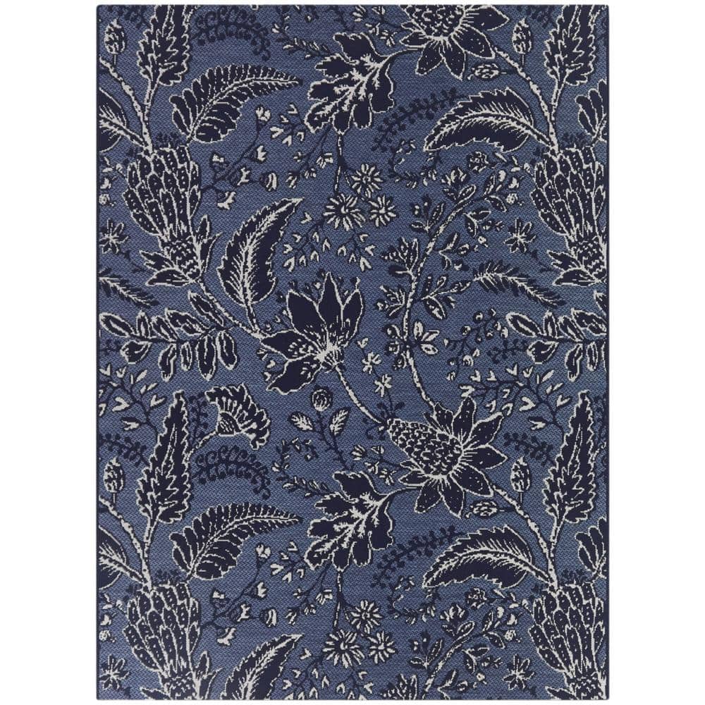 BALTA Rosemont Blue 5 ft. x 7 ft. Floral Indoor/Outdoor Area Rug ...