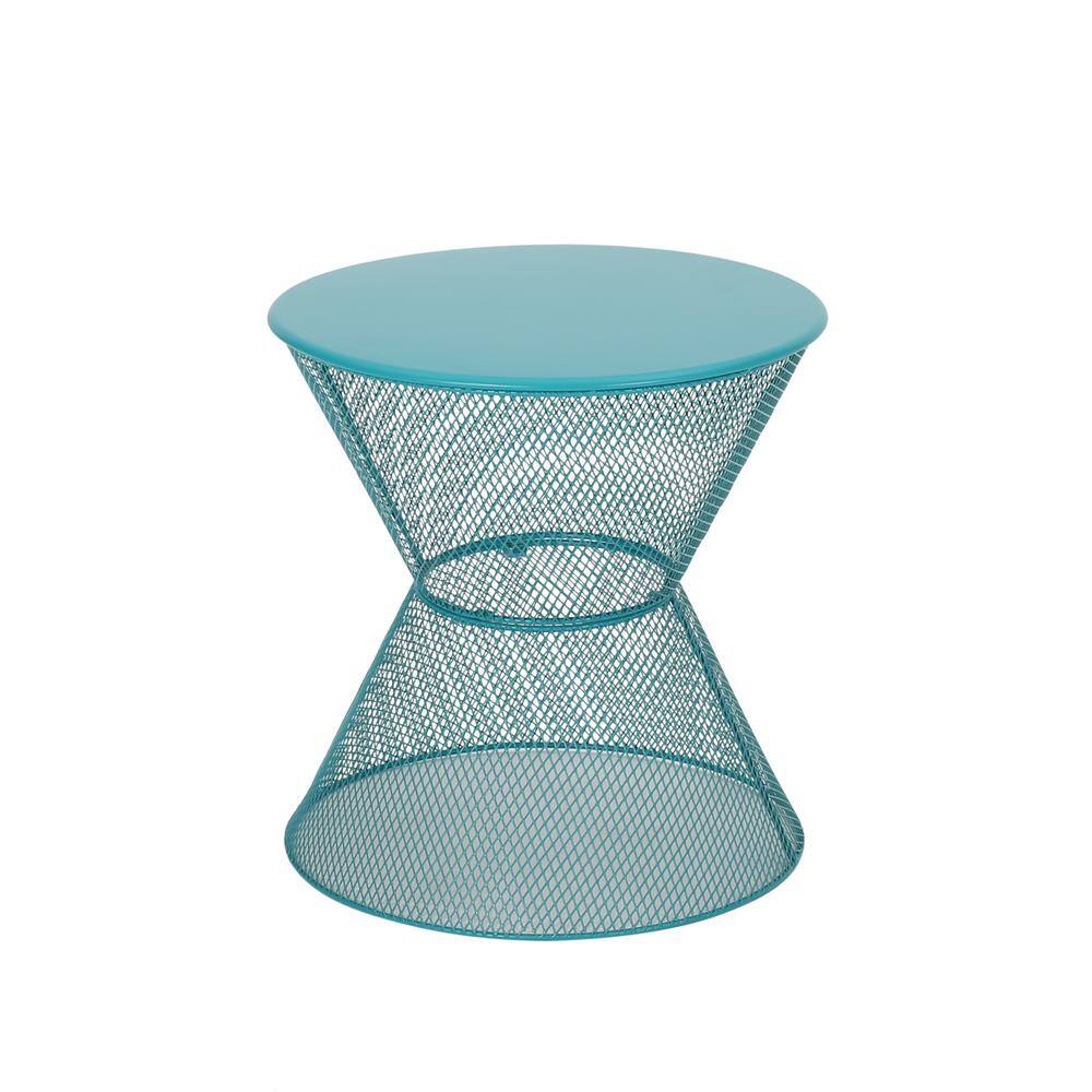 Metal 18.25 in. H Outdoor Side Table, Accent Table, Teal for Porch ...