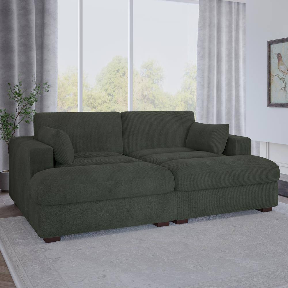 Uixe 83.9 in. Modern Square Arm Corduroy Fabric Upholstered Sectional ...
