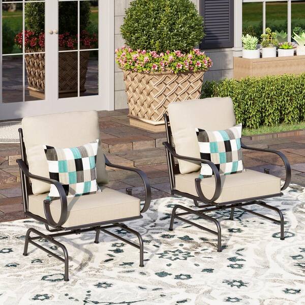 PHI VILLA Black Metal Frame Outdoor Patio Motion Lounge Chairs With ...