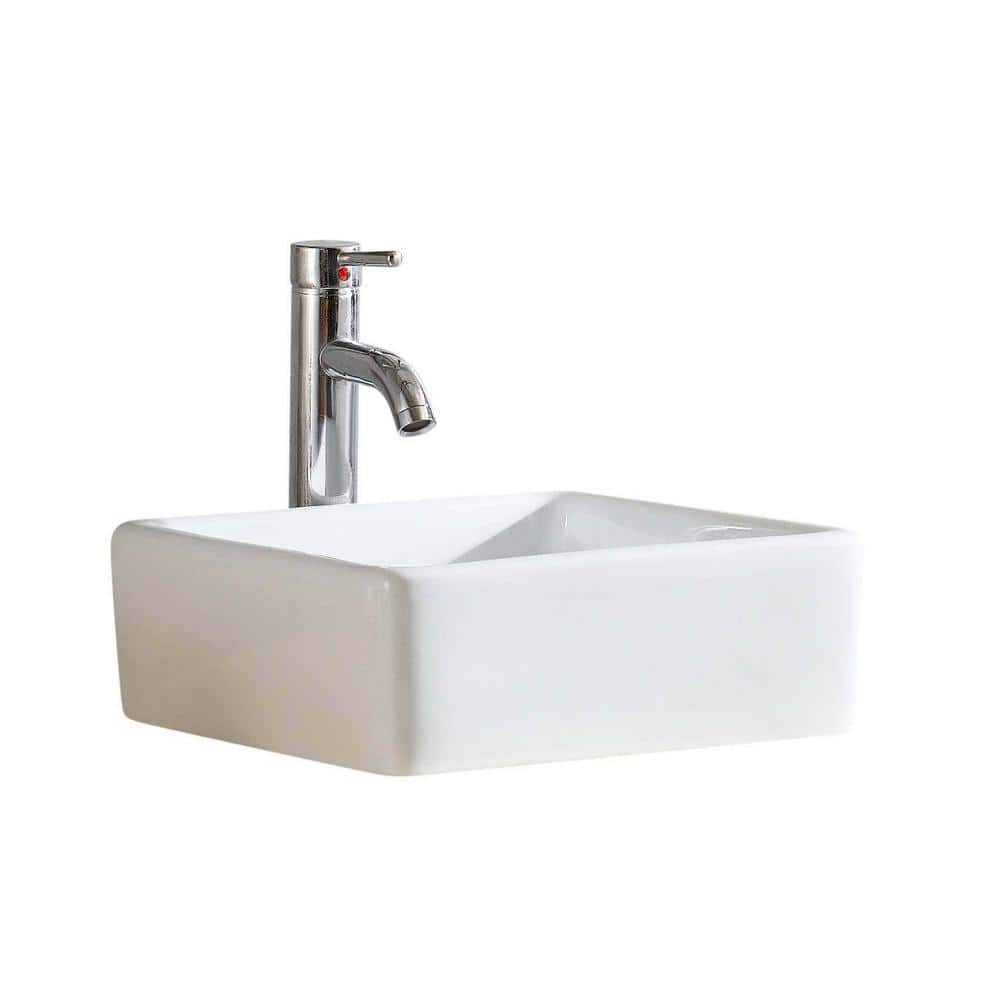 FINE FIXTURES Modern White Vitreous China Square Vessel Sink VE1414W ...