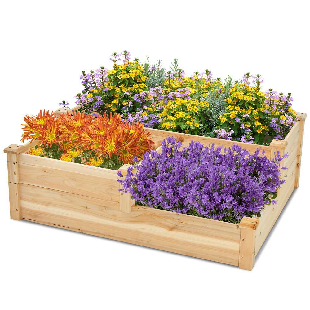 Gymax 3 Tier Outdoor Raised Garden Bed Fir Wood Elevated Flower Box