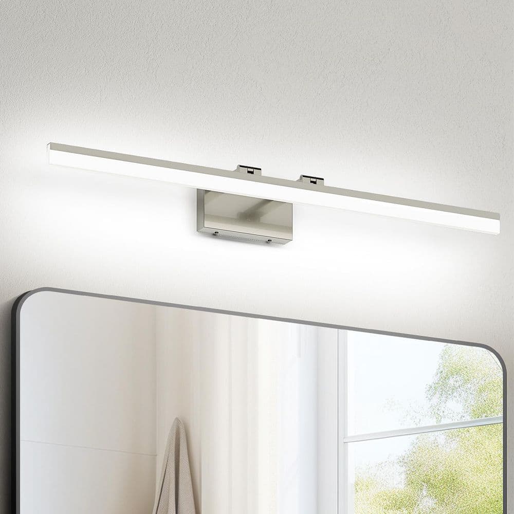 JUSHENG 39.37 in. 1-Light Nickel Bathroom LED Vanity Light Bar with ...