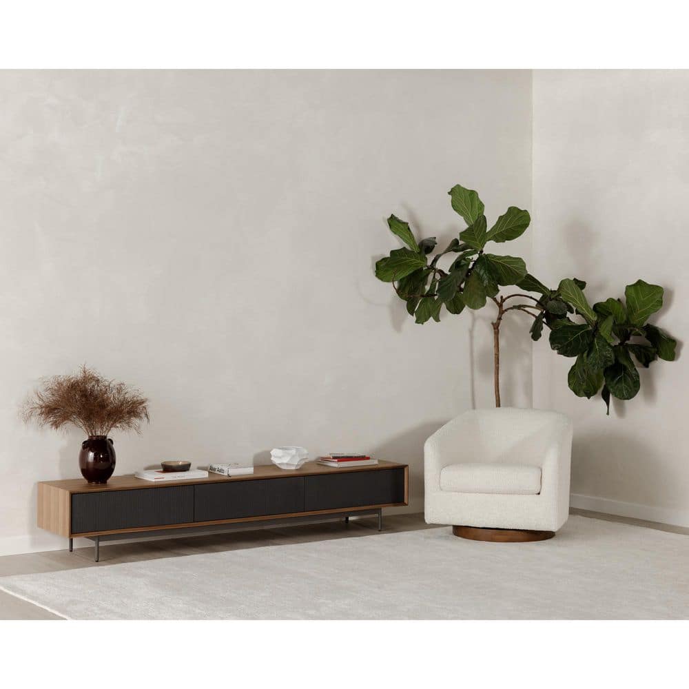 NADAAL STUDIOS Grayson Shearling White Polyester Accent Chair with Swivel Base KQ-1015-24-USA ...