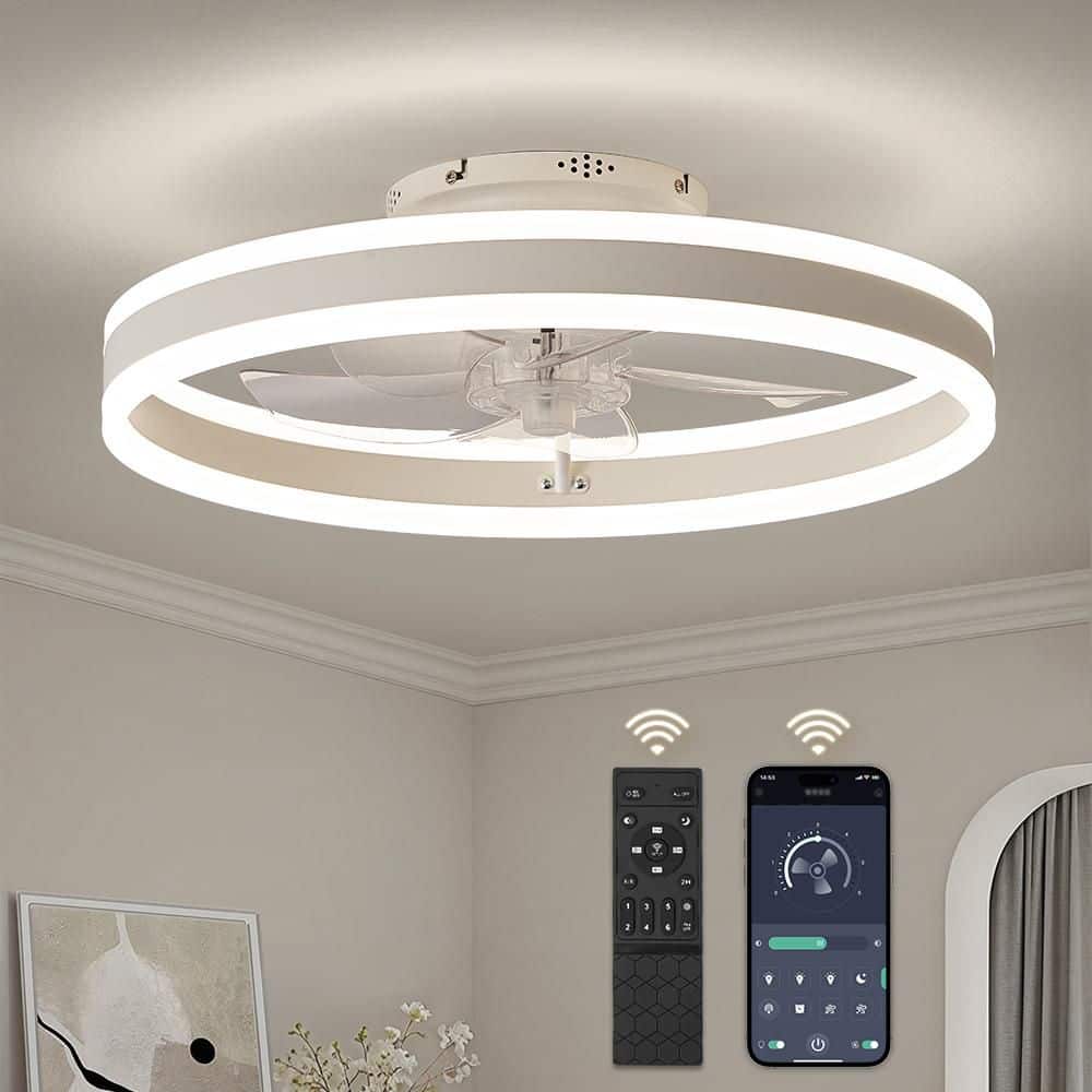 MOKSILED 20 in. LED Smart Indoor White Low Profile Ceiling Fan with ...