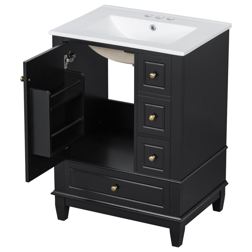 Tenleaf 24 in. Single Sink Freestanding Black Bath Vanity with White ...