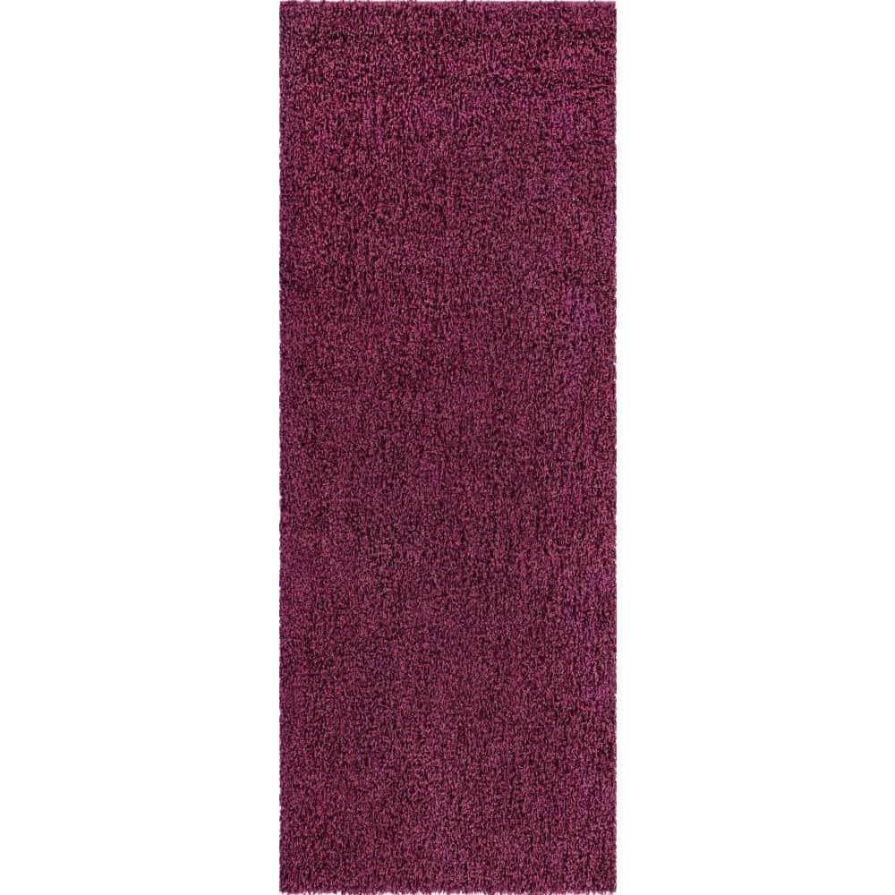 Unique Loom Solid Shag Eggplant Purple 2 ft. x 6 ft.1 in. Area rug ...
