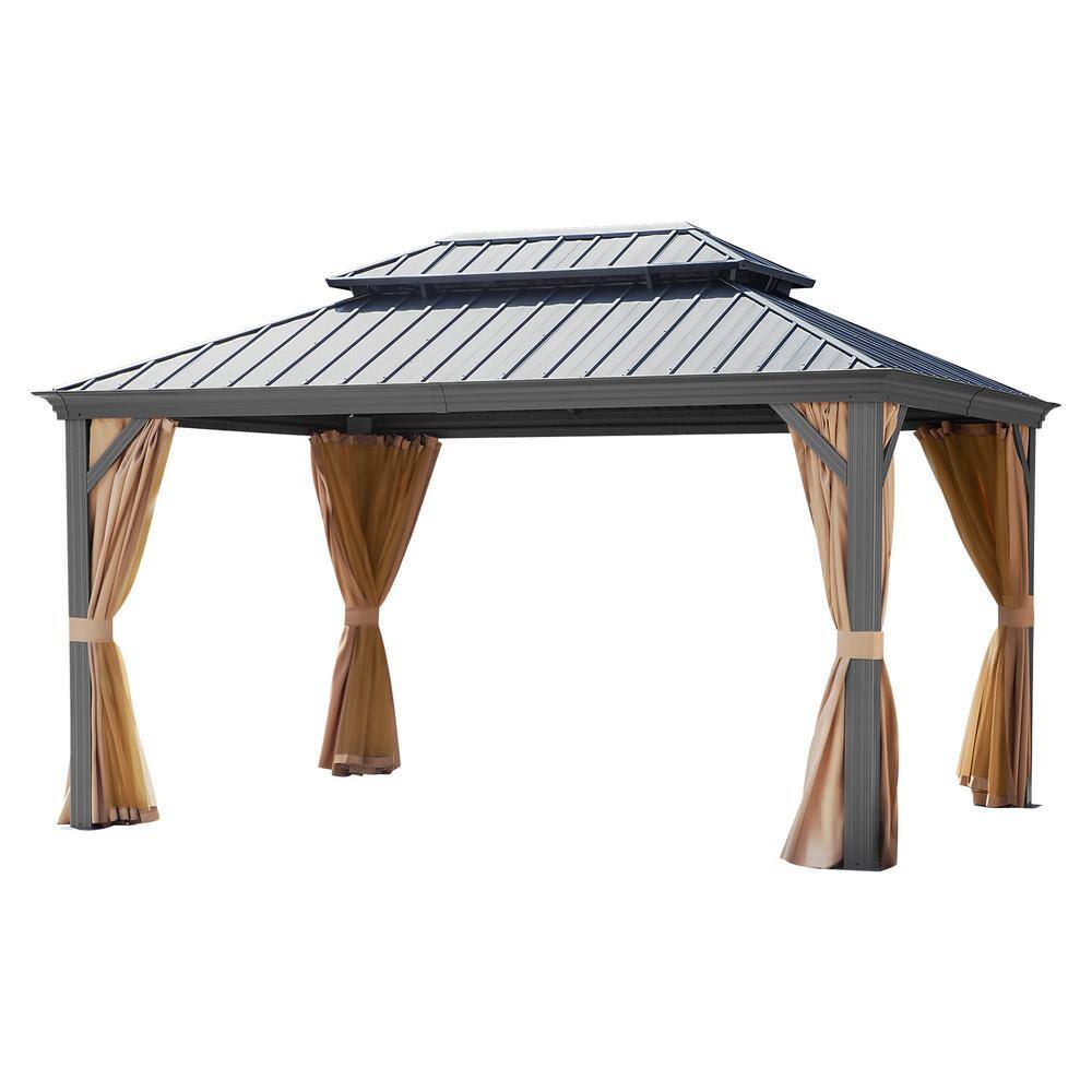 INMITOM 10 ft. x 14 ft. Metal Gazebo With Dual Roof, Mosquito Netting ...