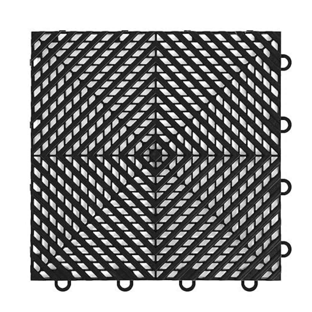 FLOORINGINC Nitro Vented 3/8 in. Garage Tiles, Black, 12 in. x 12 in ...