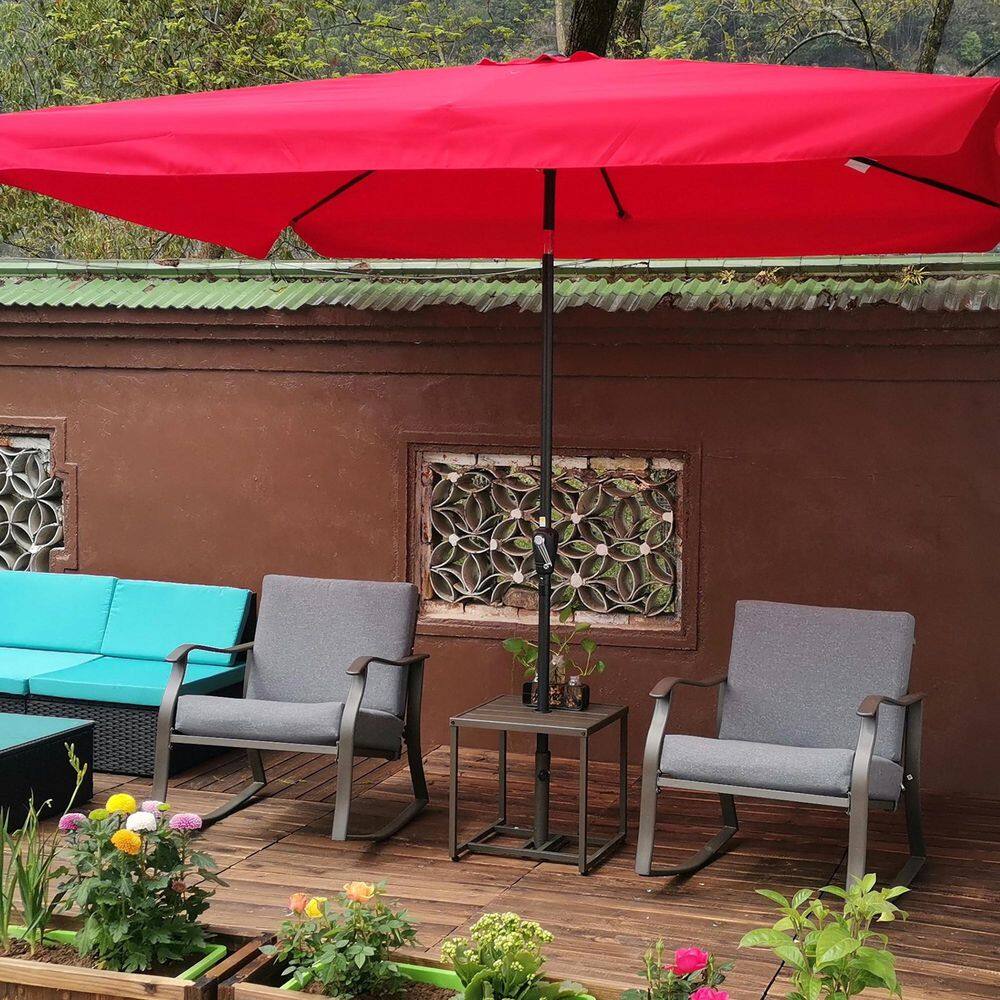 Coporesell 10 ft. Metal Patio Umbrella in Red with Crank and Push ...