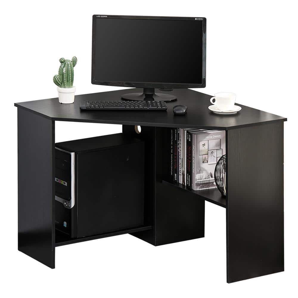 HOMCOM 33.5 in. Corner Black Writing Computer Desk with Storage Shelf ...