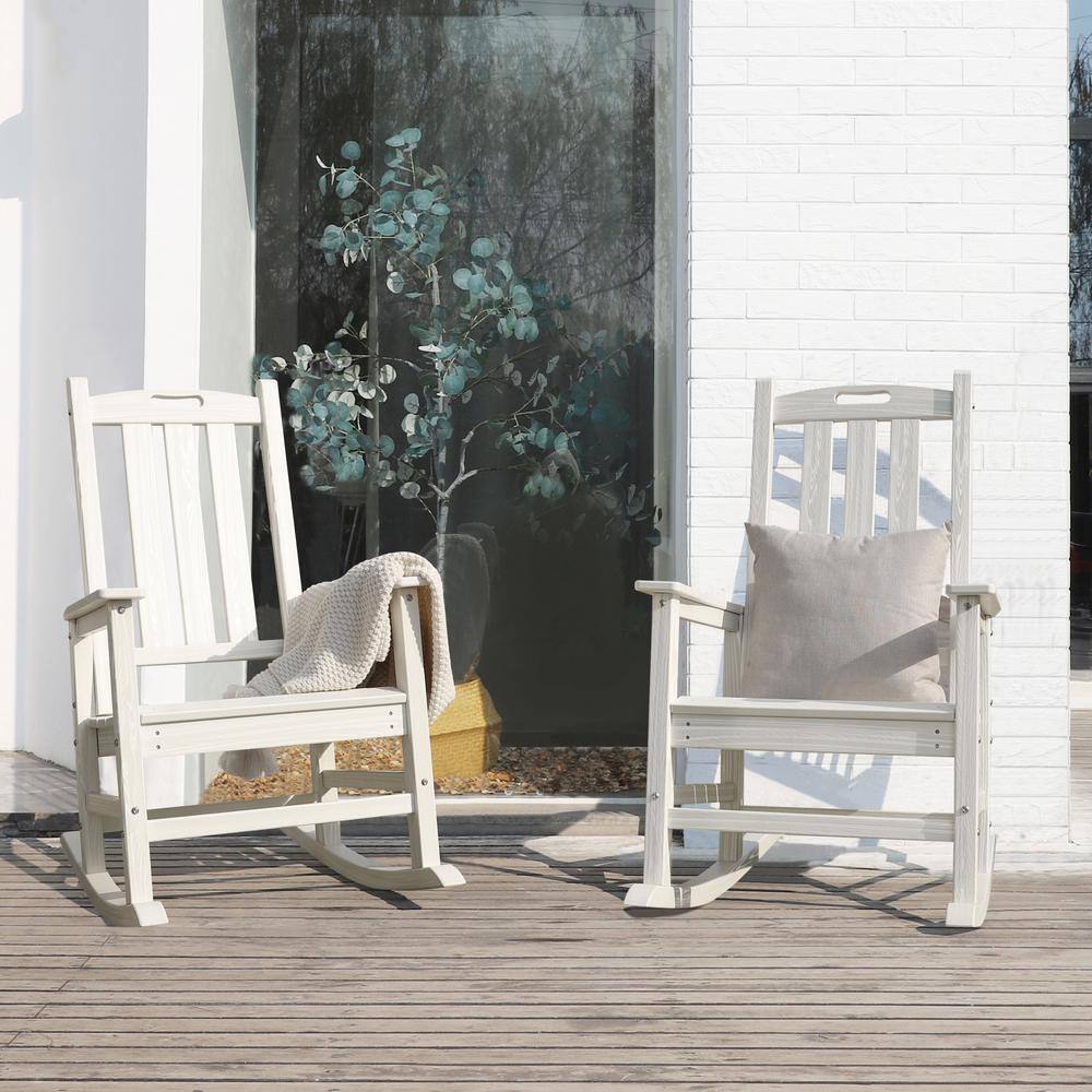 VEIKOUS 2-Pcs Plastic Outdoor Rocking Chair Set, White PG0207-03WH-2 ...