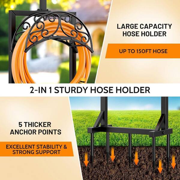 70.5 in. Water Hose Holders with 5-Spikes and 2-Shepherds Hooks, Metal ...