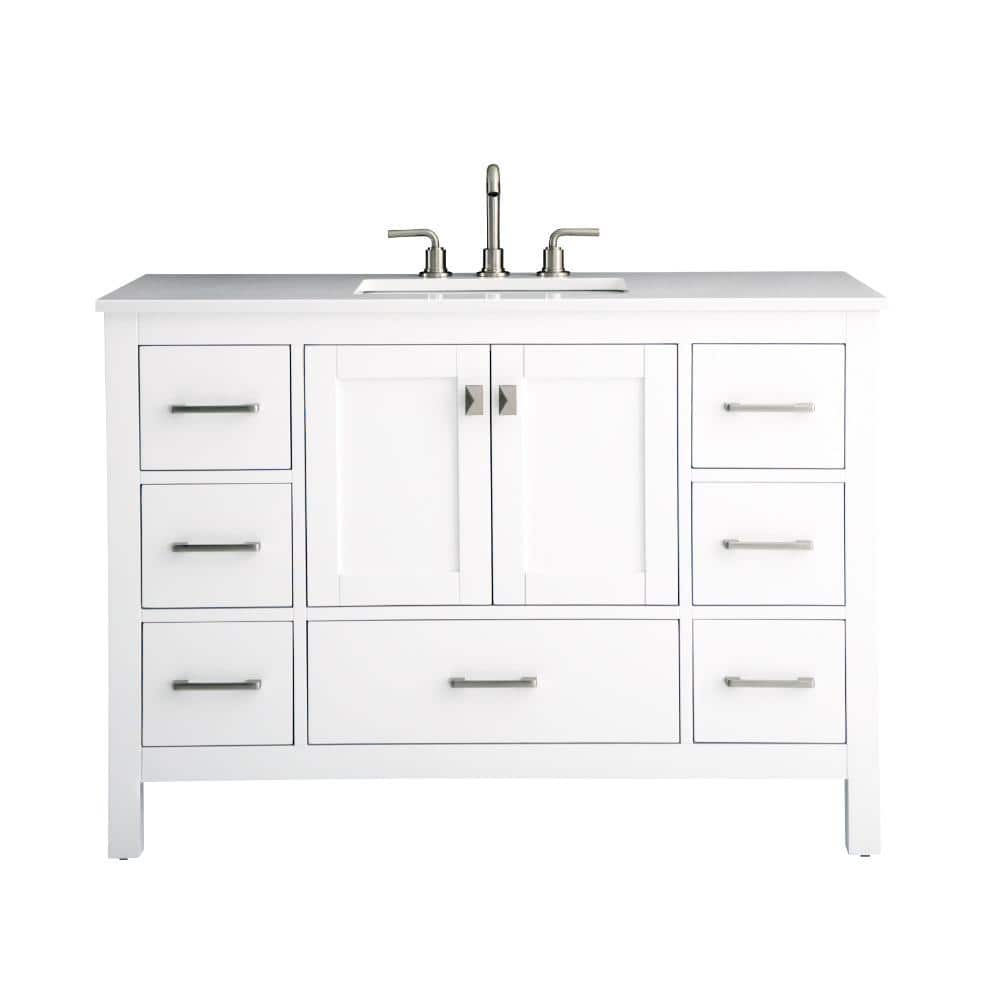Alya Bath Vanea 48 in. Freestanding White Bath Vanity with White Quartz ...