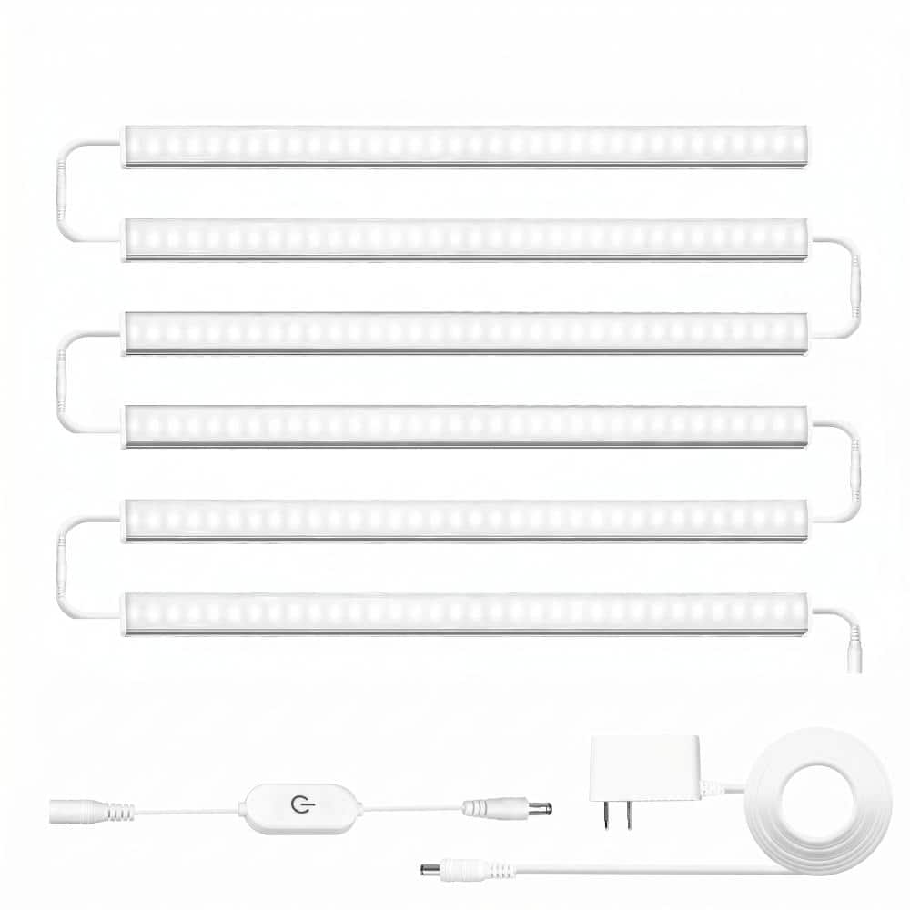 WTYUIO 11.81 in. 6-Pack White Plug-in Under Cabinet LED Light Bars for ...