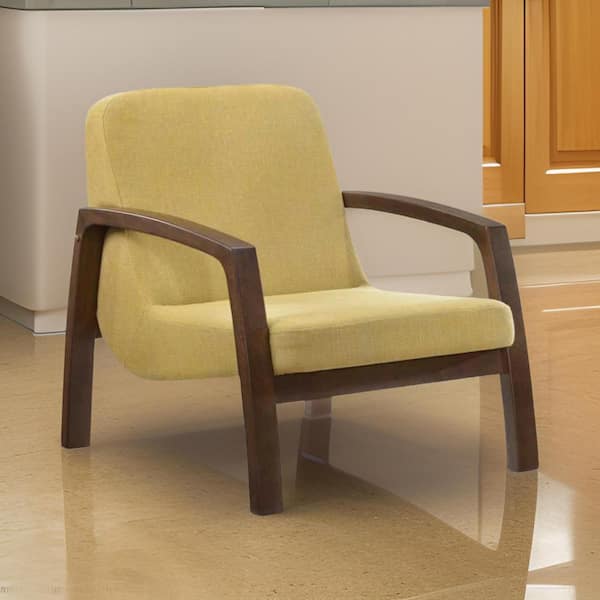 Benjara Yellow Fabric Arm Chair with Block Legs and Padded Seat ...