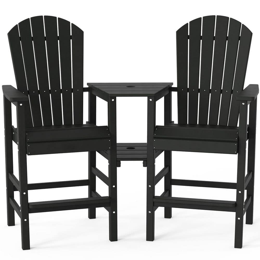 Karl home Black HDPE Plastic Outdoor Bar Stool with Removable Trays (2 ...