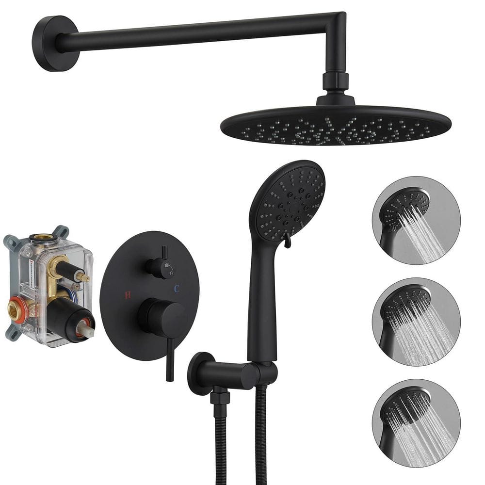 HOMEMYSTIQUE Round Single-Handle 3-Spray Rain Shower Head Round High ...