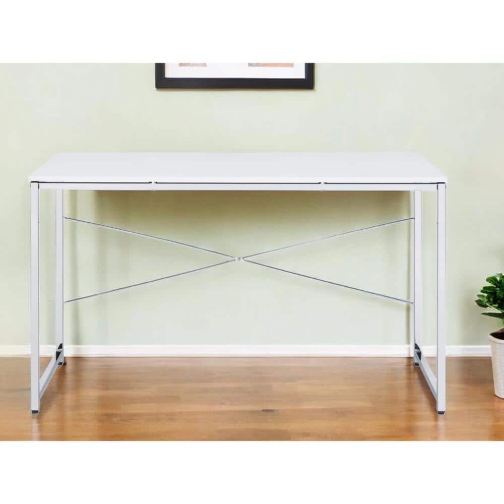 HomeRoots 47 in. Rectangular White Metal 0-Drawer Computer Desks ...