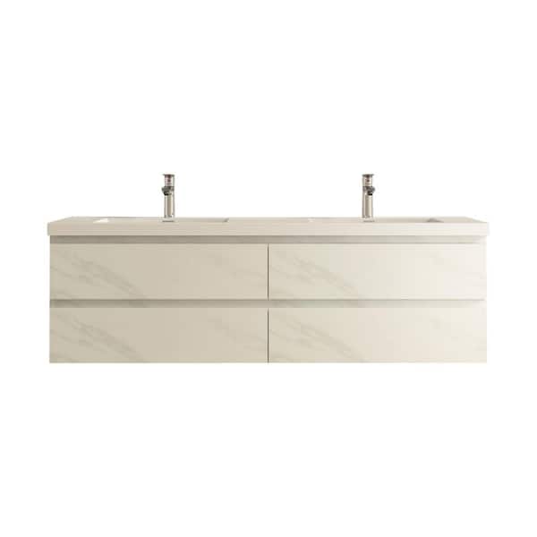 TONA Angela 72 in. Double Jazz. White Bath Vanity Wall-mounted Floating ...
