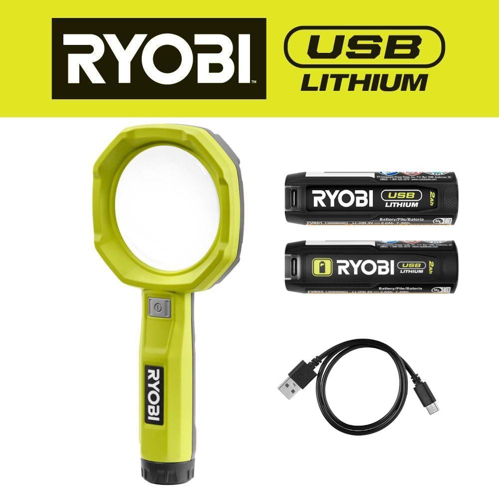 RYOBI USB Lithium 200 Lumens Magnifying Light Kit with 2.0 Ah Battery ...