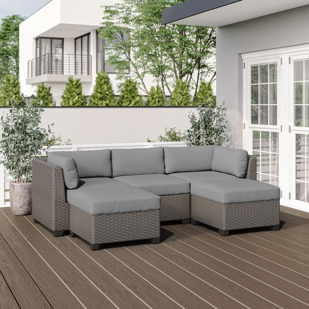 TK CLASSICS Florence 5-Piece Outdoor Wicker Patio Conversation ...