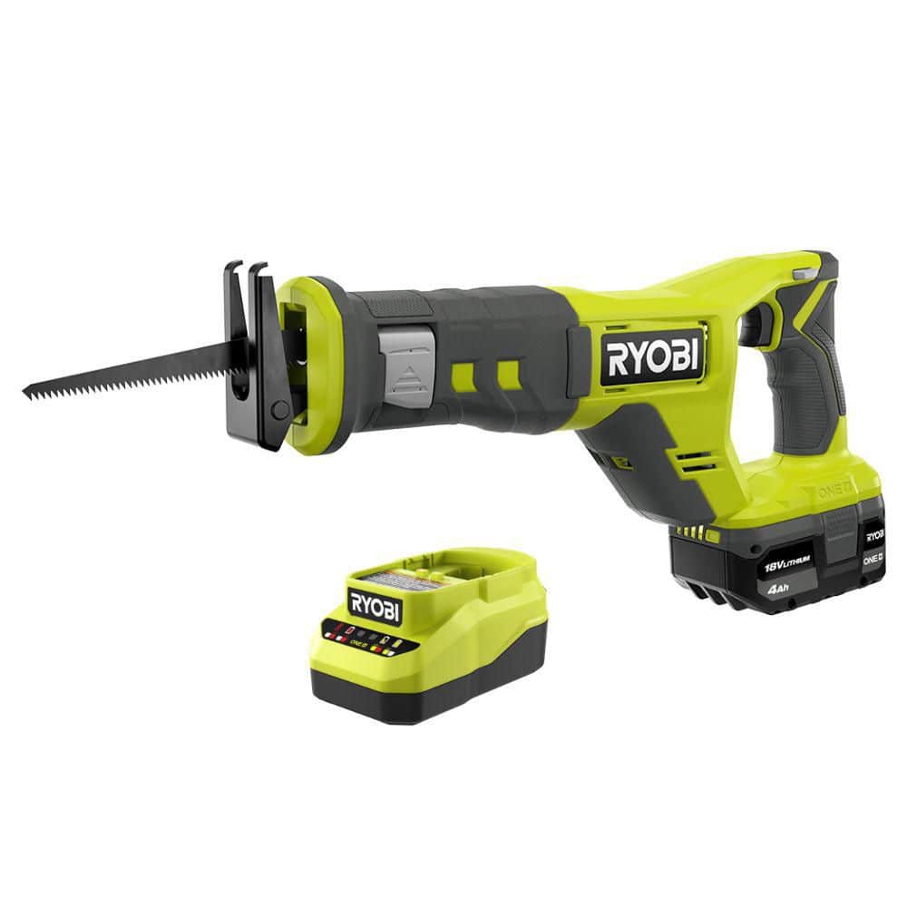 RYOBI ONE+ 18V Cordless Reciprocating Saw Kit with 4.0 Ah Battery and ...
