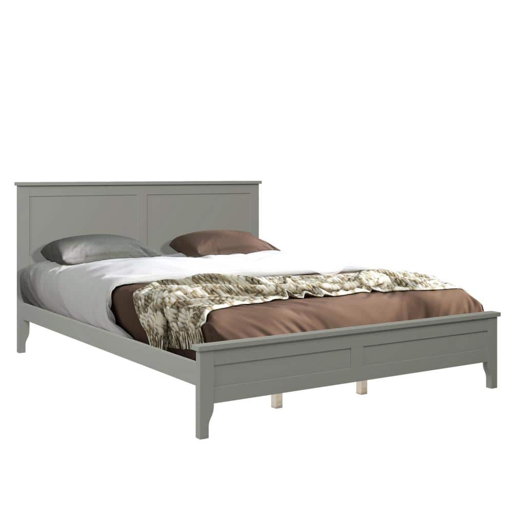 Polibi 60.70 in. W Gray Modern Queen Size Solid Wood Platform Bed RS ...