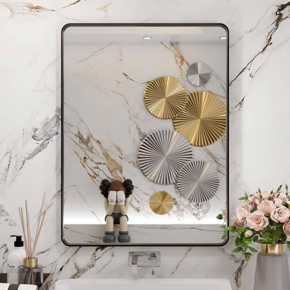 Swafrrt Black 24 in. W x 32 in. H Rectangular Aluminum Alloy Framed ...