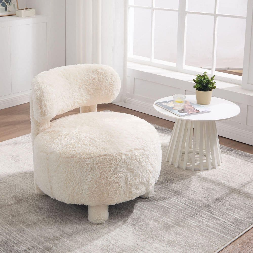 Noble House Dorell Modern White Fur Fabric Upholstered Slipper Side ...