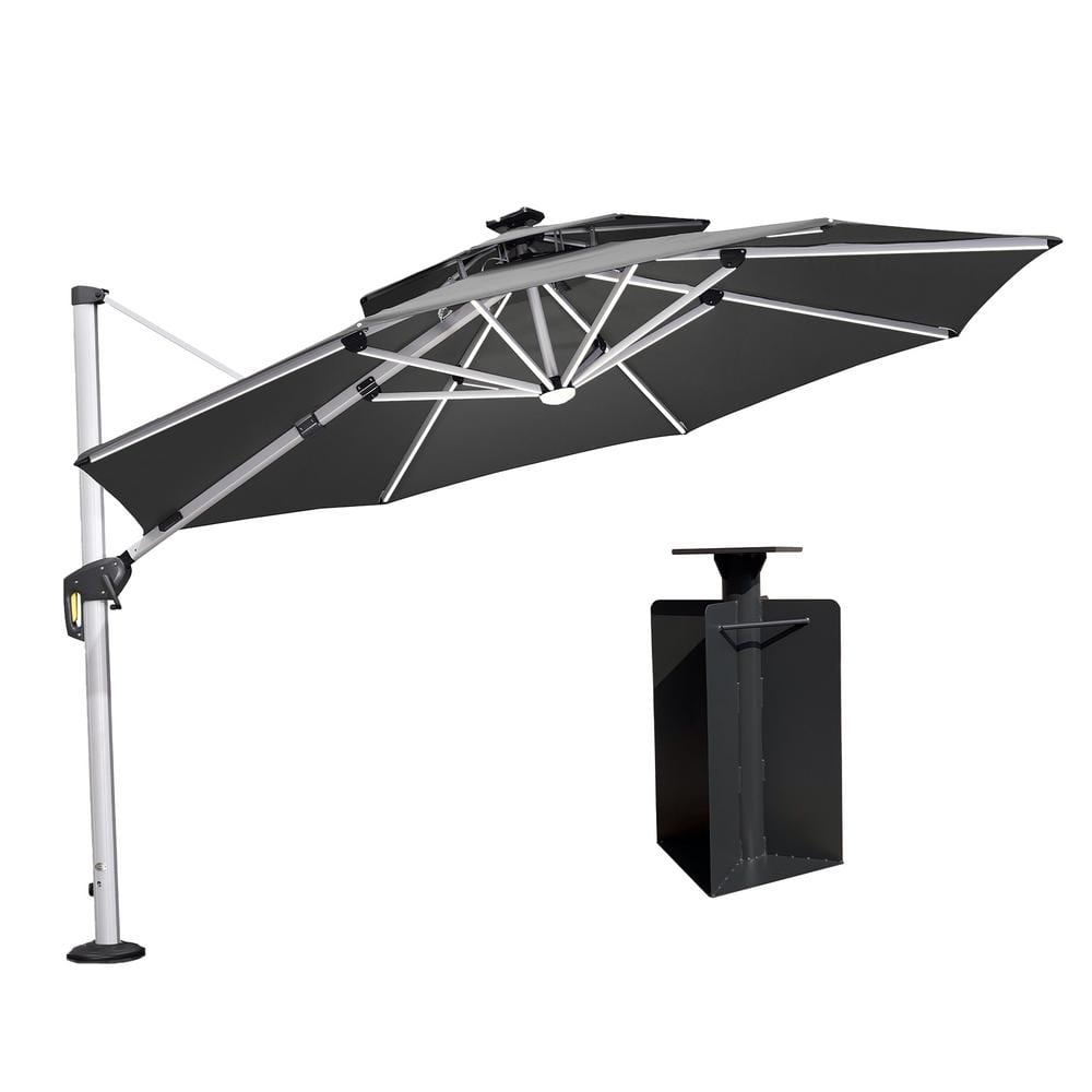 PURPLE LEAF 11 ft. Octagon Aluminum Solar Powered LED Patio Cantilever ...