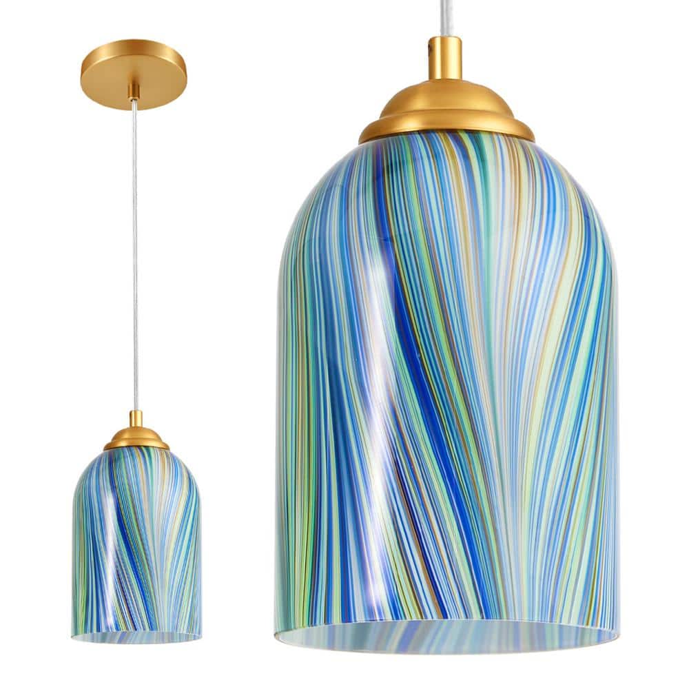 Deyidn 60-Watt 1-Light Blue Ripple Art Pendant Design Mini Pendant ...