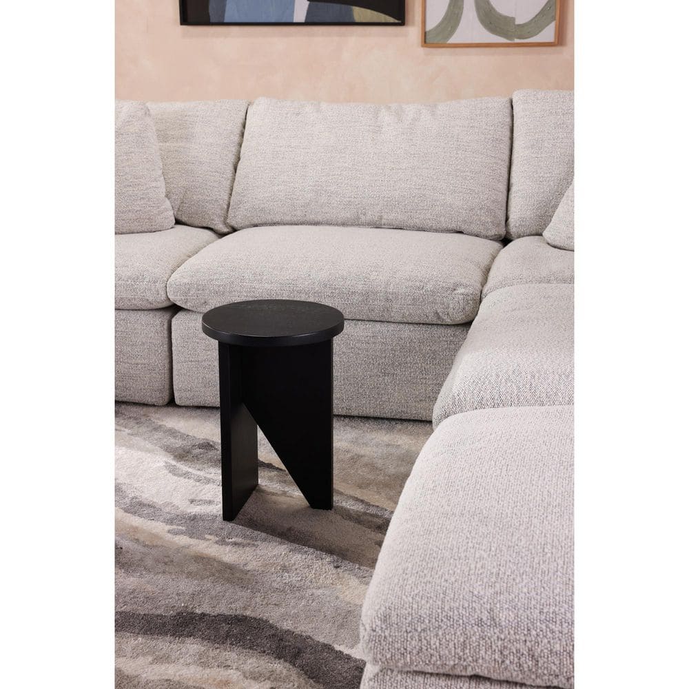 NADAAL STUDIOS Calix 14 in. Black Round Solid Oak Wood End Table with ...