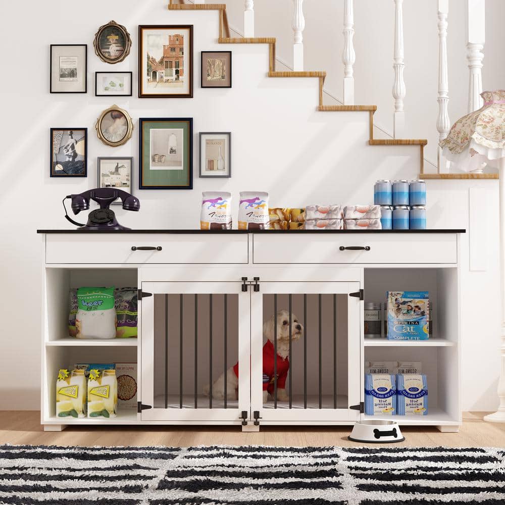 FUFU&GAGA Large Dog Crate Storage Cabinet, Wooden Heavy Duty Dog Pens ...