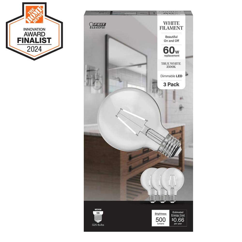 Feit Electric 60-Watt Equivalent G25 Globe Dimmable White Filament ...