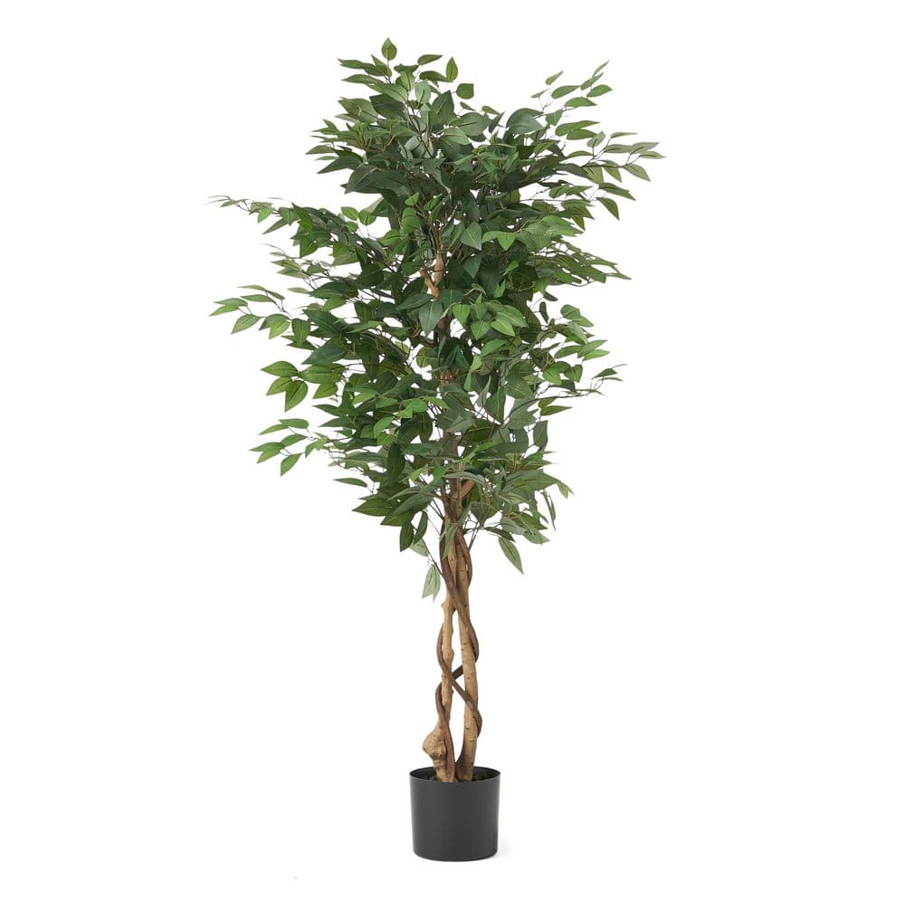 Seafuloy 4.9 ft. Artificial Ficus Tree with Pot, Realistic Faux Ficus ...