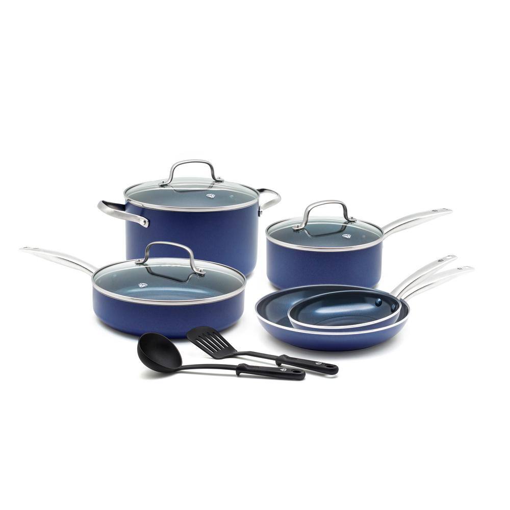 Blue Diamond 10-Piece Aluminum Ceramic Nonstick Cookware Set in Blue ...