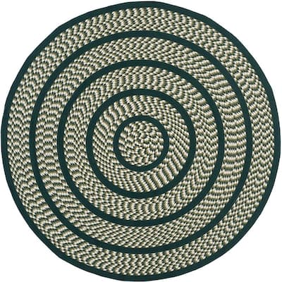 SAFAVIEH Braided Ivory/Dark Green 4 ft. x 6 ft. Oval Border Area Rug ...