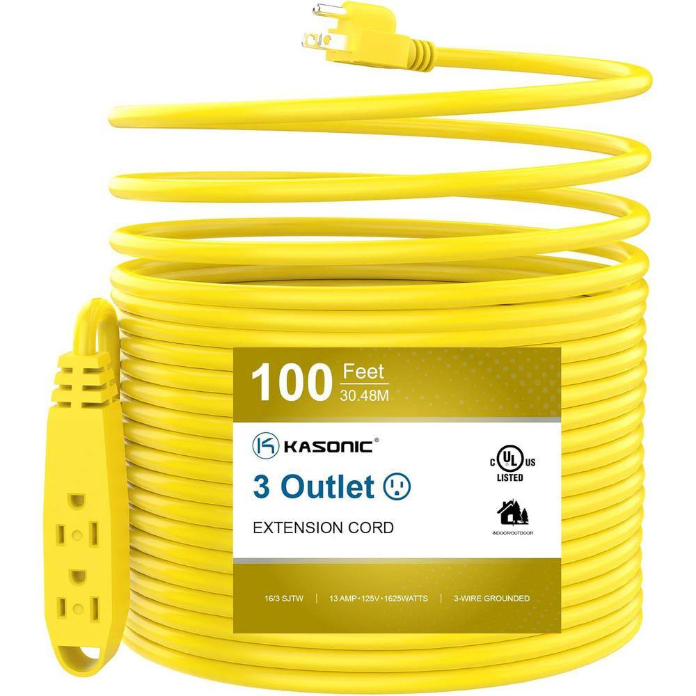 Lukyamzn 100 ft. 16/3 Heavy Duty Indoor/Outdoor Extension Cord SJTW UL ...