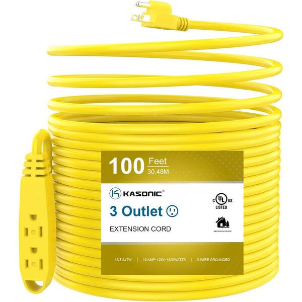 Lukyamzn 100 ft. 16/3 Heavy-Duty Outdoor Extension Cord with Tri-Tap ...