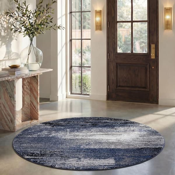 SAFAVIEH Adirondack 6 ft. x 6 ft. Gray/Blue Abstract Round Rug ADR112H ...