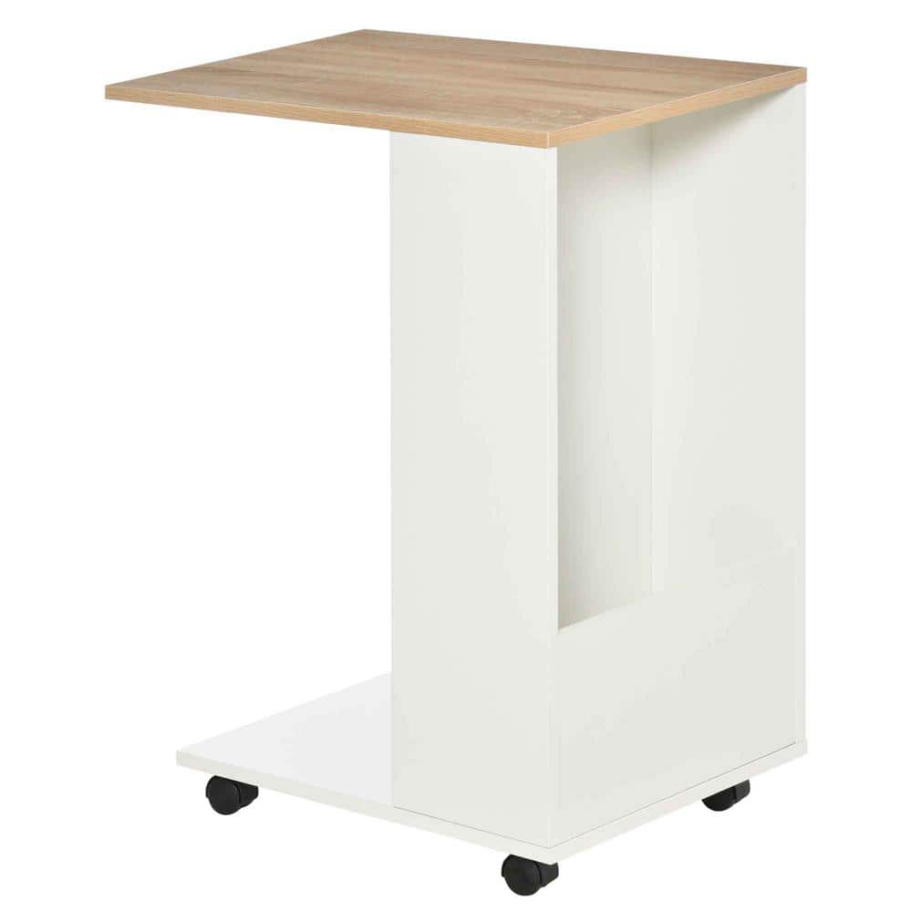 HOMCOM Modern 23.5 in. White C-Shaped Particleboard End Table 838-143 ...
