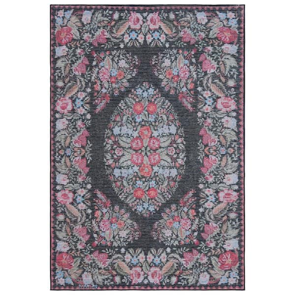 SAFAVIEH Besarabian Black/Sage 8 ft. x 10 ft. Machine Washable Border ...